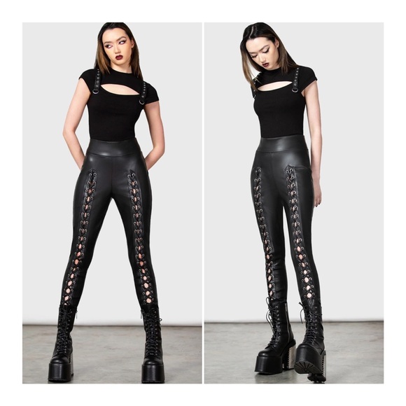 Killstar | Pants & Jumpsuits | Killstar Black Lace Up Leather Leggings ...